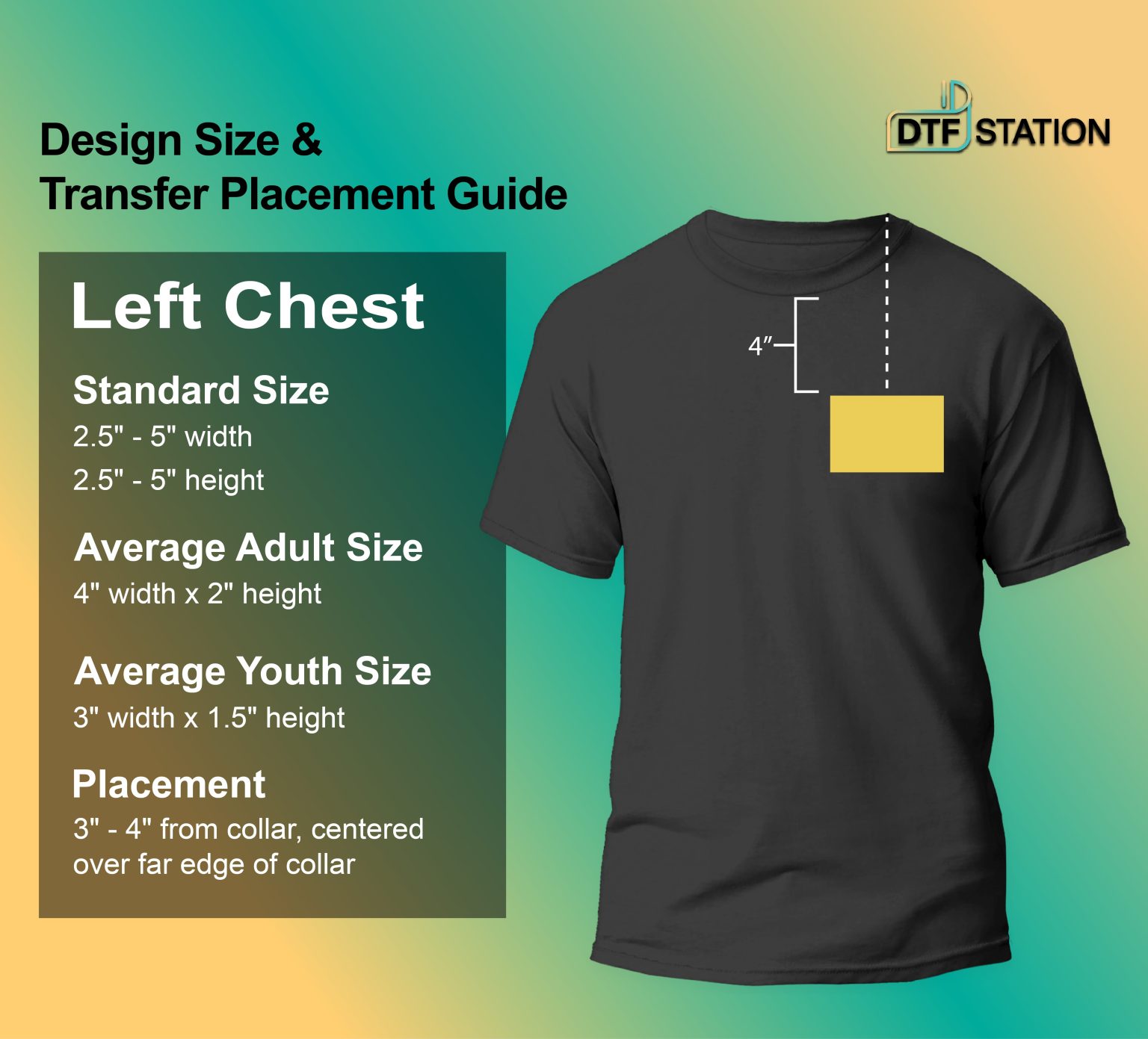T-shirt Design Size Chart Transfer Placement Guide - DTF Station